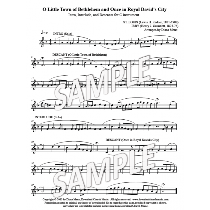 O Little Town of Bethlehem & Once in Royal David's City - C instrument ...
